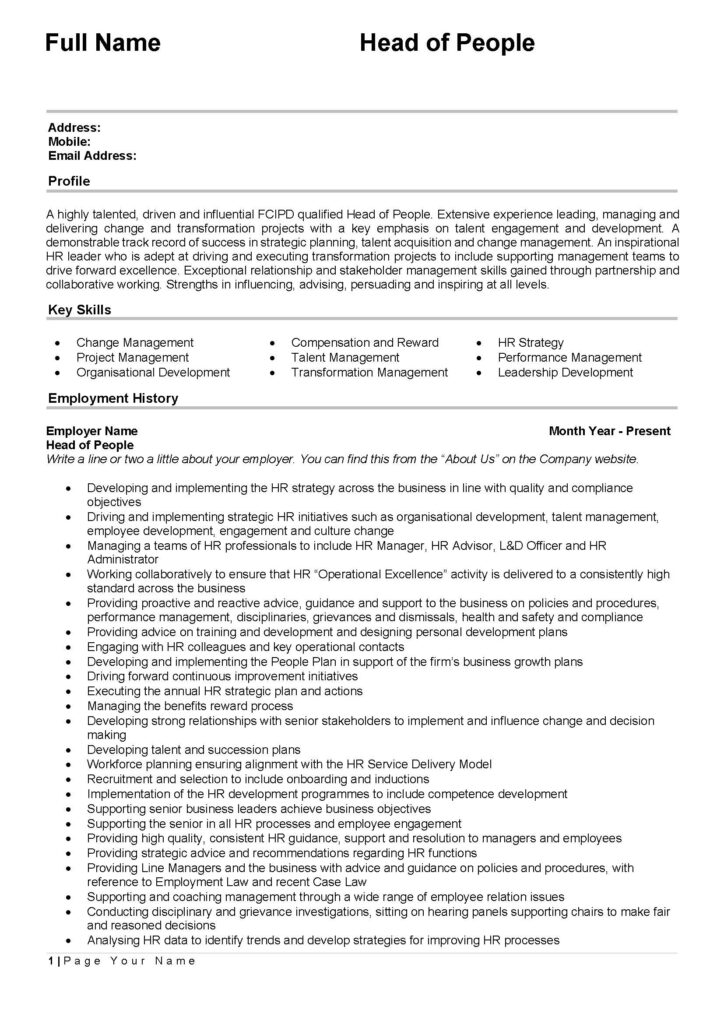 Head of People CV Template - My Professional CV