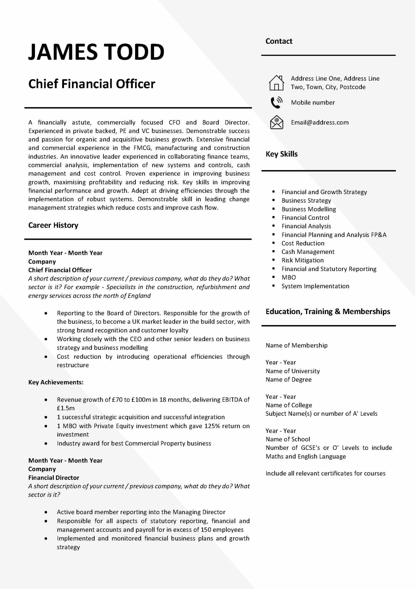CFO CV Template - My Professional CV