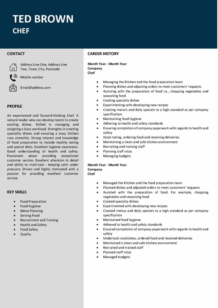 Chef CV Template - My Professional CV