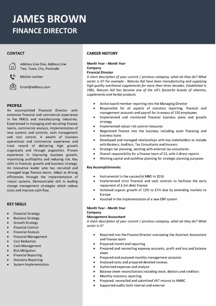 Finance Director CV Template - My Professional CV