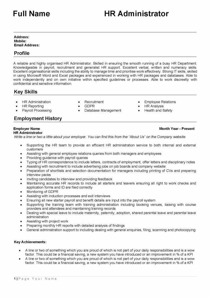 HR Administrator CV Template - My Professional CV