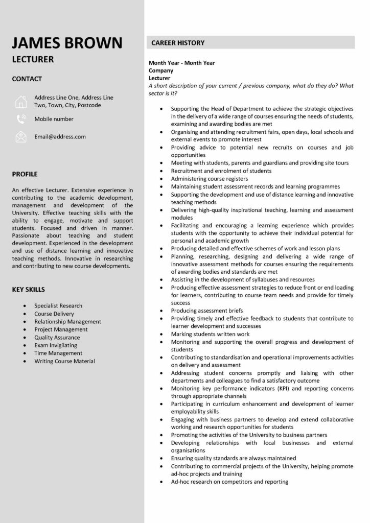 Lecturer CV Template - My Professional CV