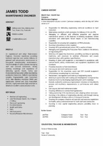 Maintenance Engineer CV Template - My Professional CV