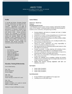 Managing Quantity Surveyor CV Template - My Professional CV