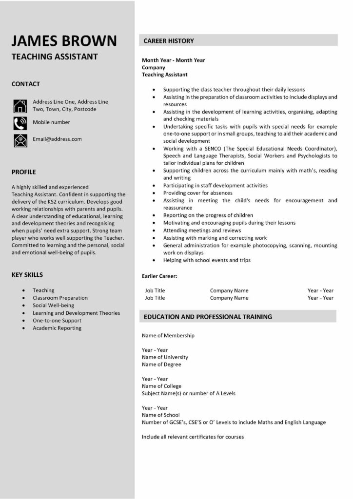 Teaching Assistant CV Template - My Professional CV